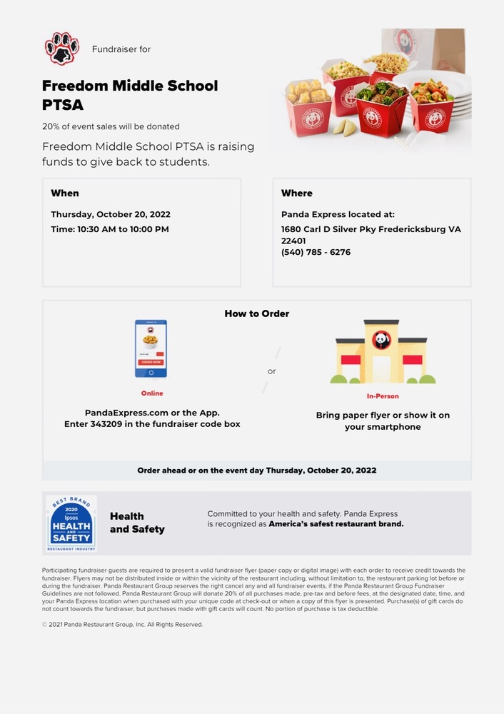 FMS Spirit Night - Panda Express TONIGHT 10/20 | Freedom Middle