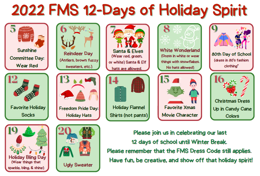 2022 FMS 12 Days of Holiday Spirit Schedule | Freedom Middle